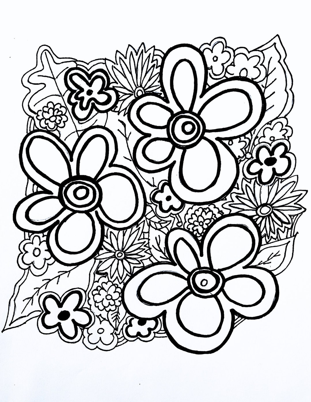 Floral Coloring Page - Single Coloring Page - Etsy