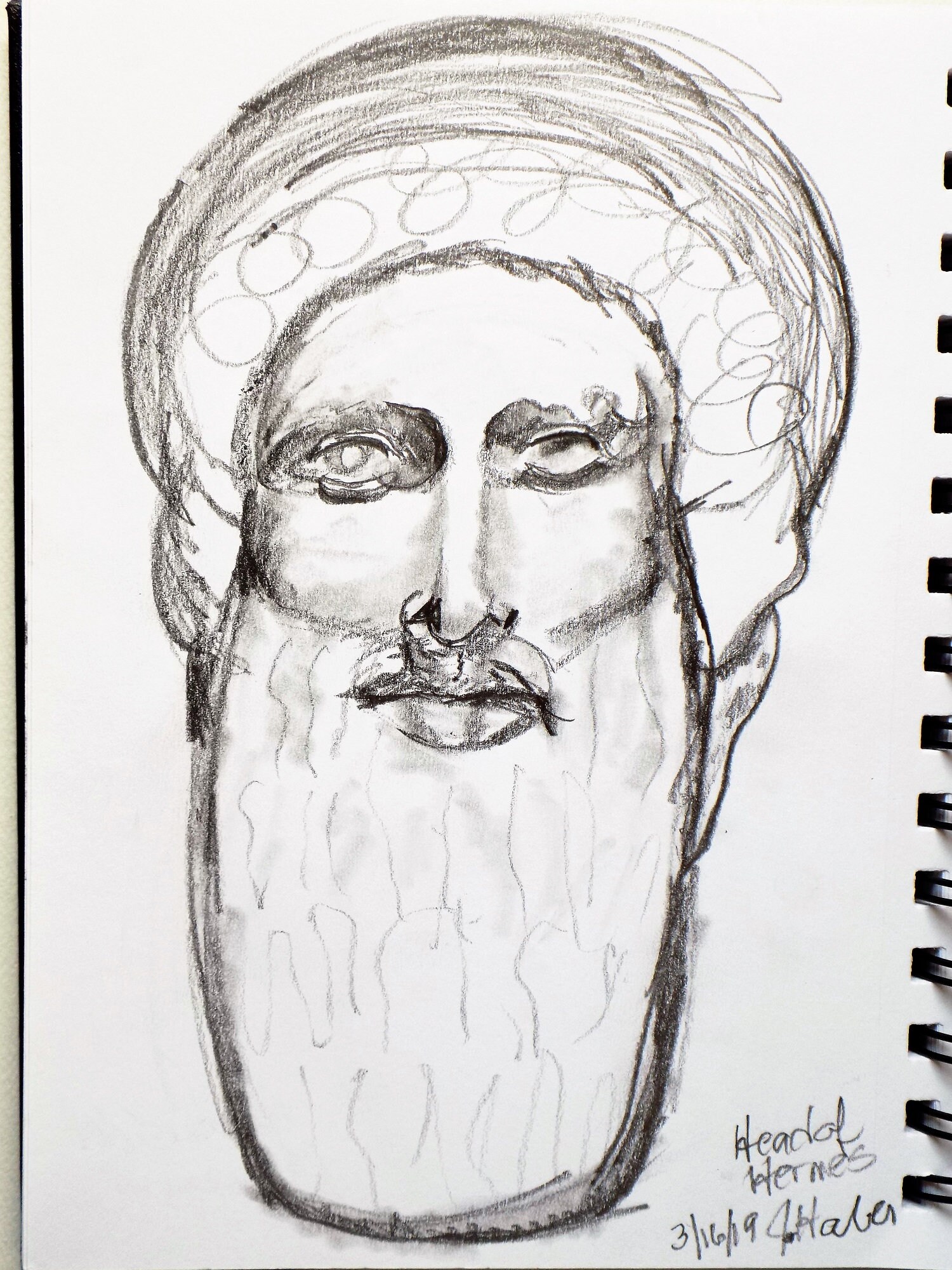 Original Pencil Drawing of Head of Hermes Sculpture, Pencil Sketch ...