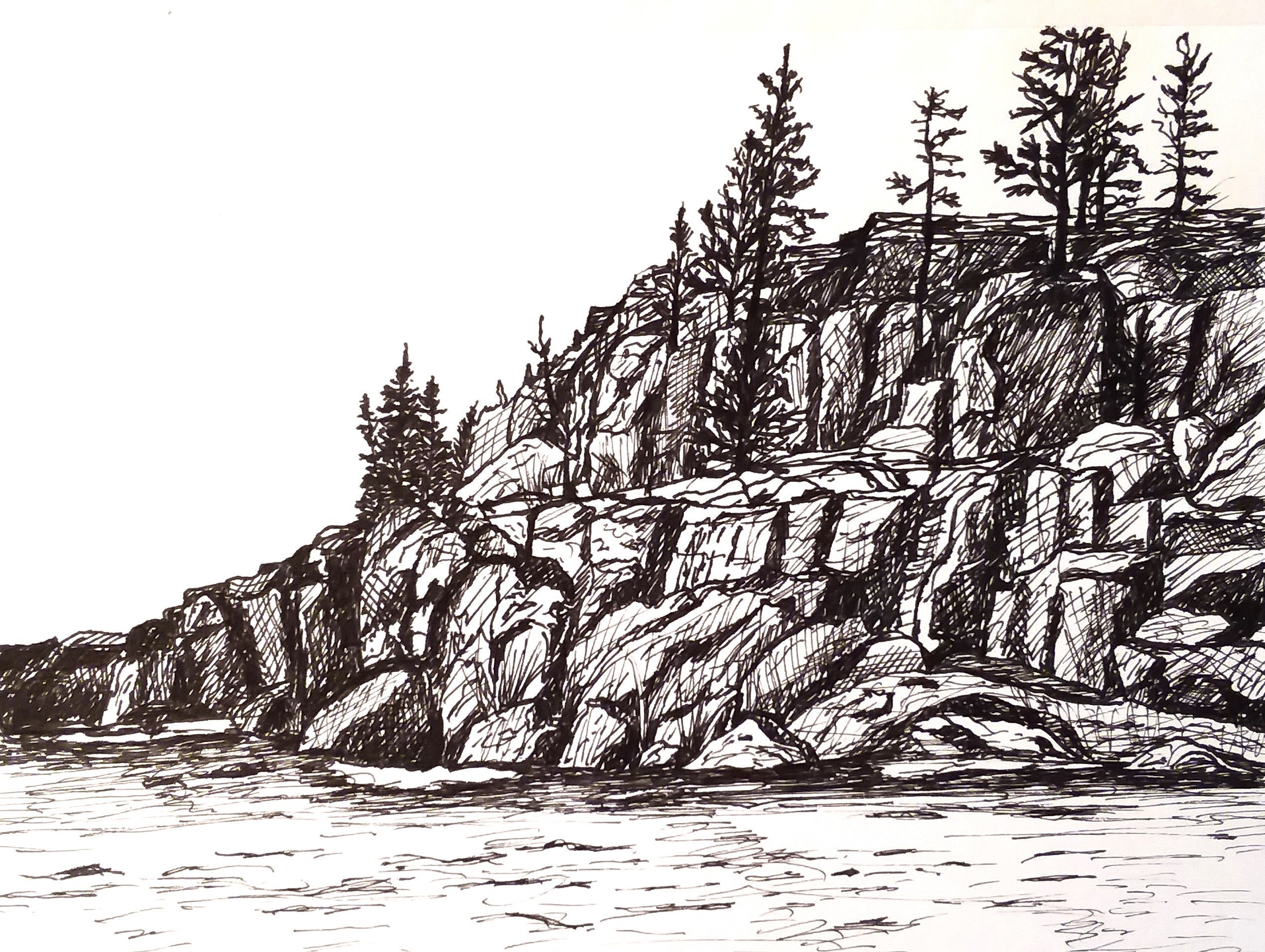 Acadia National Park, Pen and Ink Drawing, Landscape Artwork, 5 1/2 X 8 ...