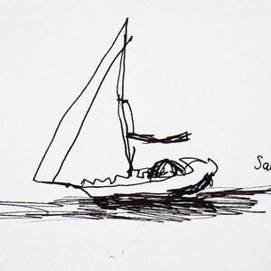 Pen and Ink Drawings, Boats Sketch Art, Blind Contour Drawing, Original ...