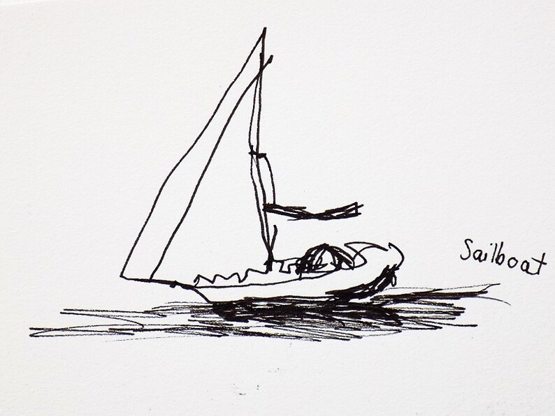 Pen and Ink Drawings, Boats Sketch Art, Blind Contour Drawing, Original ...