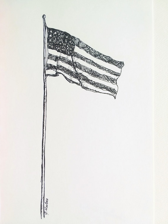 American Flag Pencil Drawing
