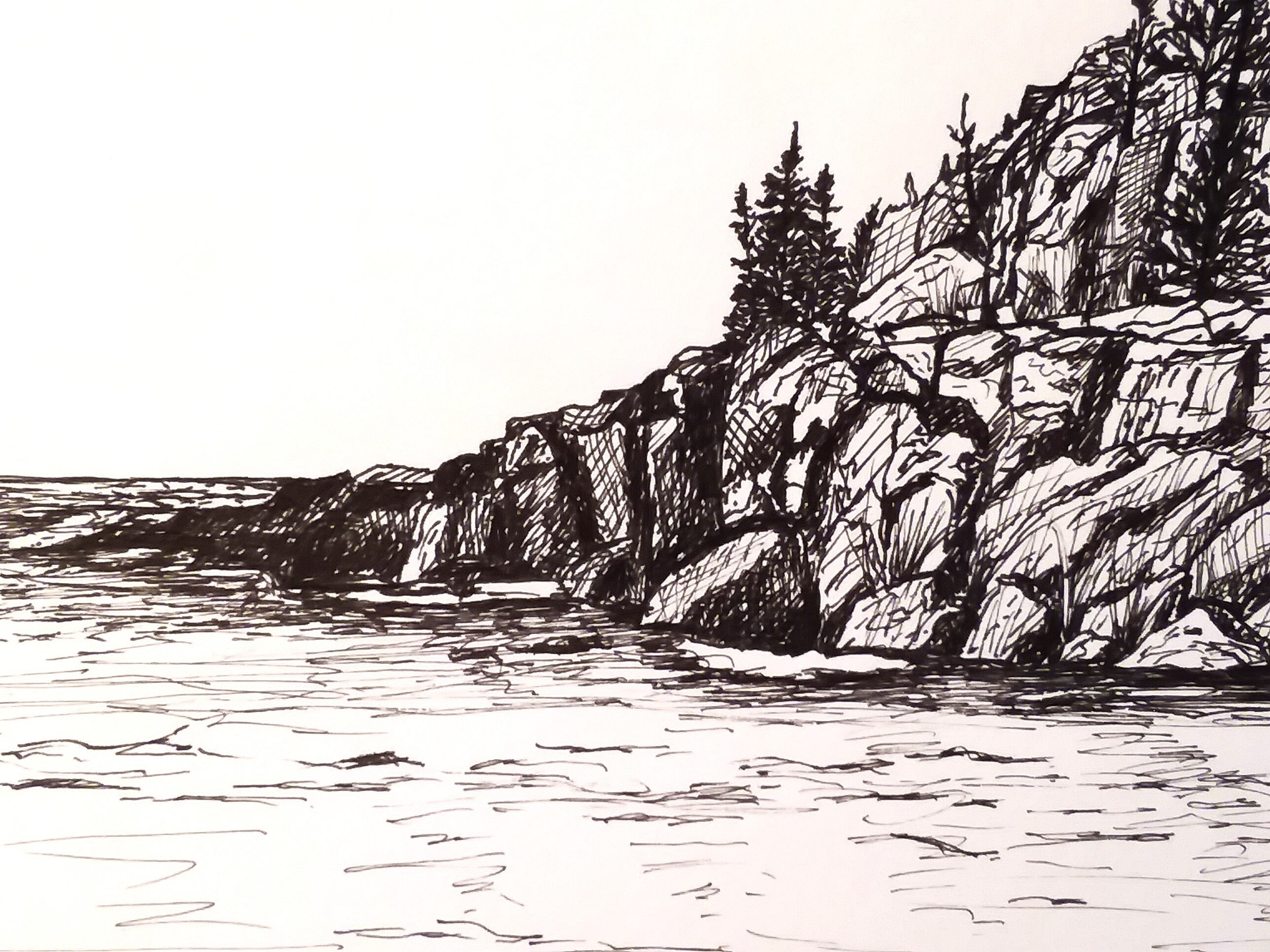 Acadia National Park, Pen and Ink Drawing, Landscape Artwork, 5 1/2 X 8 ...