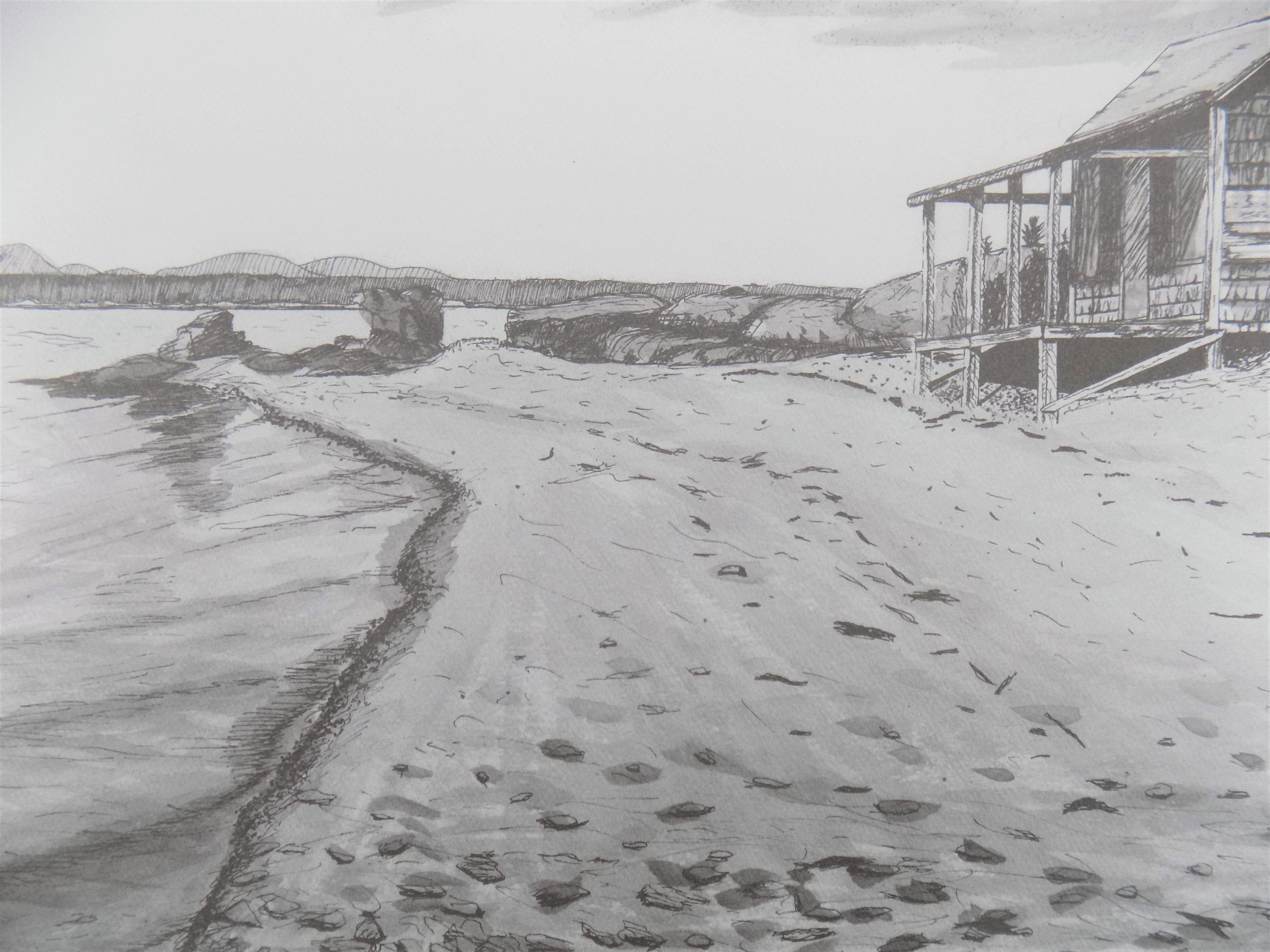 Beach House Pen & Ink Print: Coastal Art Drawing - Etsy