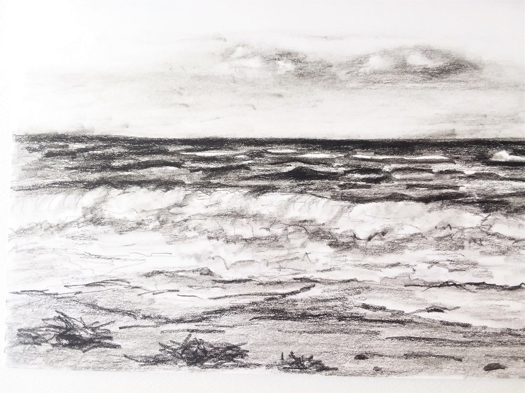 Ocean Waves Pencil Drawing