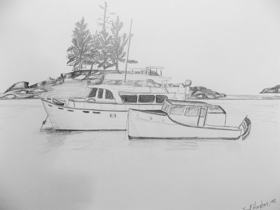 Simple Boat Pencil Drawing