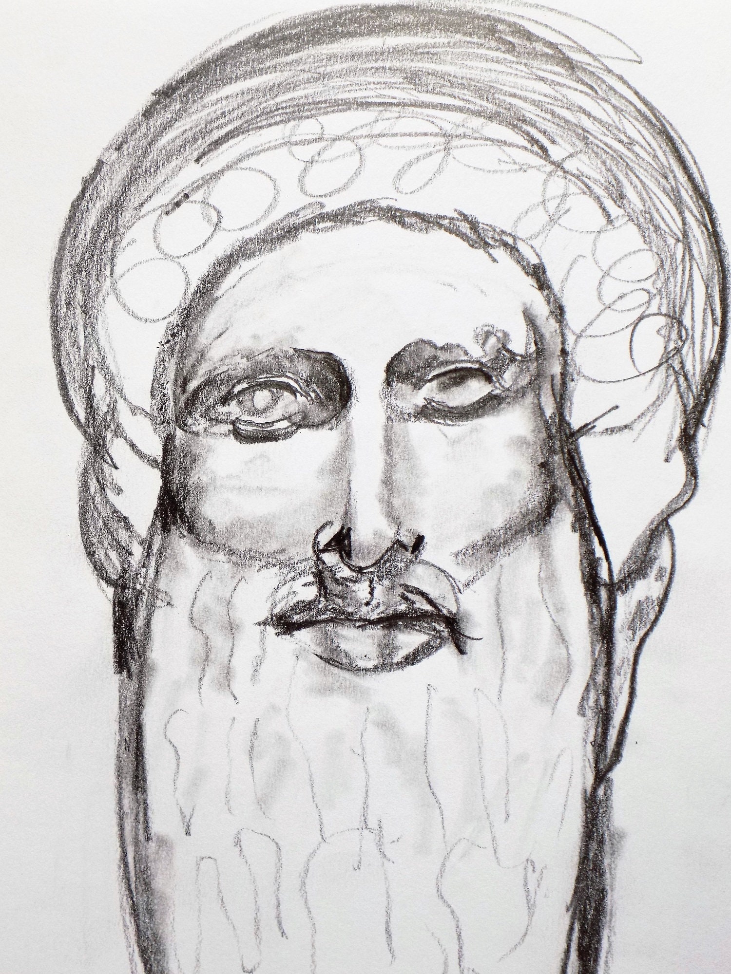 Original Pencil Drawing of Head of Hermes Sculpture, Pencil Sketch ...