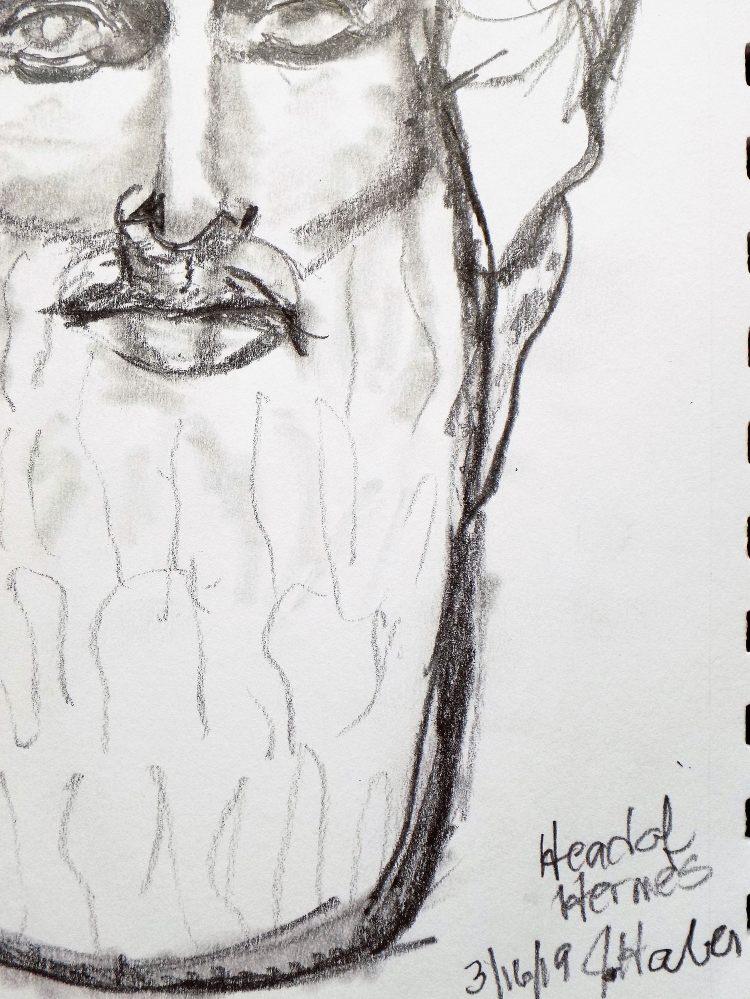 Original Pencil Drawing of Head of Hermes Sculpture, Pencil Sketch ...