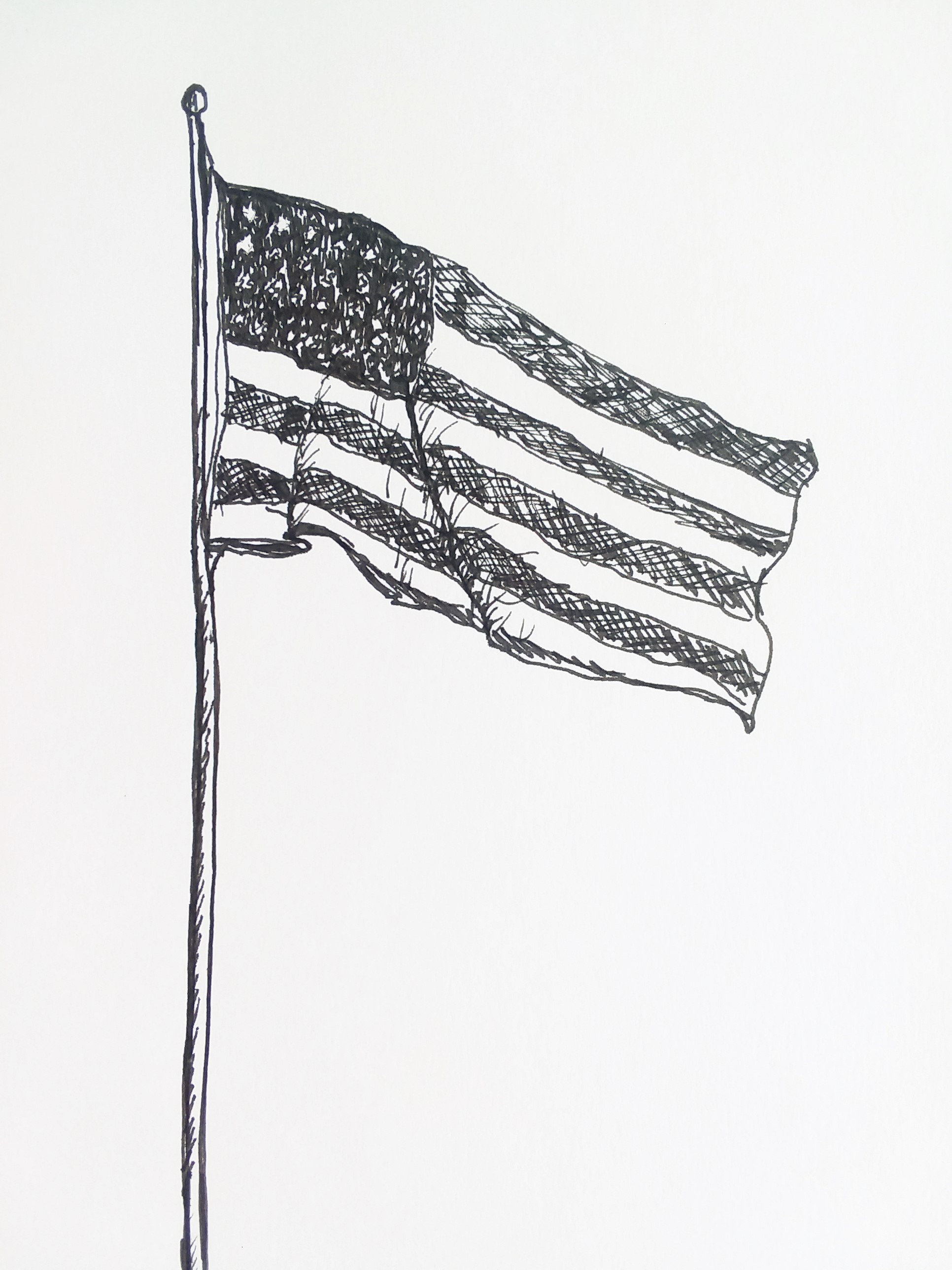 American Flag Drawing, Original Pen and Ink Artwork, Still Life Drawing ...