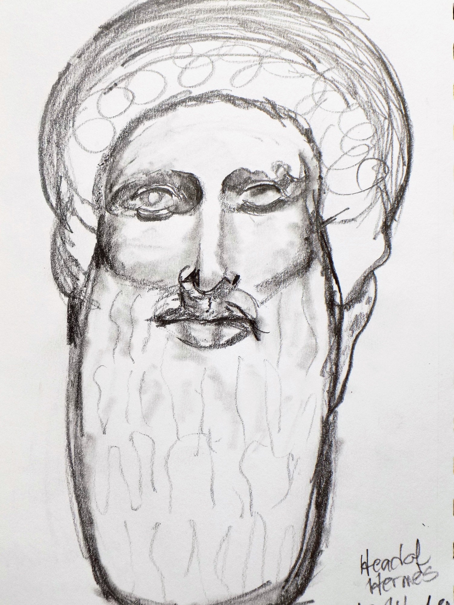 Original Pencil Drawing of Head of Hermes Sculpture, Pencil Sketch ...