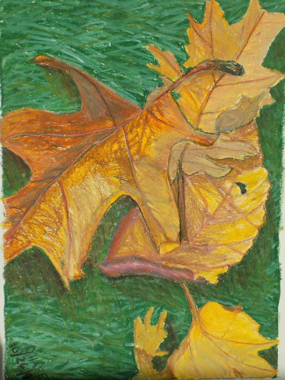 Leaves Oil Pastel Drawing, Original Art, OOAK, Oil Pastel Sketch Art ...