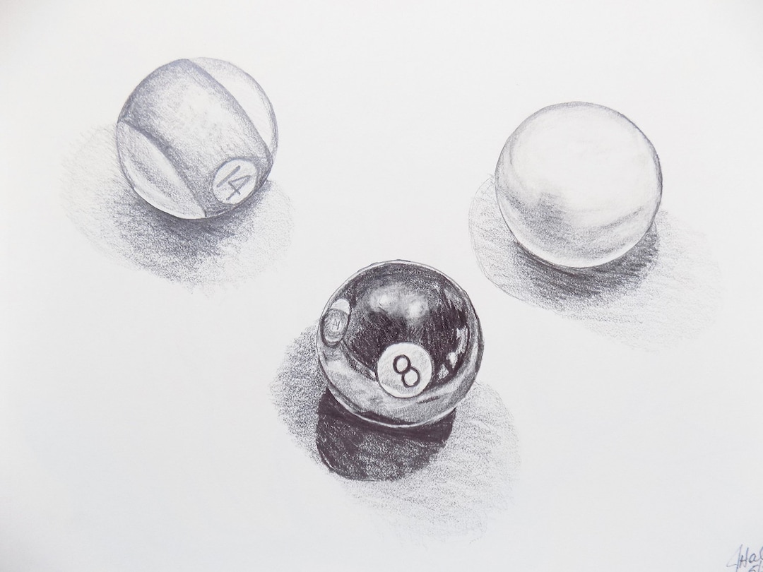 Pool Balls Pencil Drawing: Original Graphite Billiard Art (9x12) - Etsy