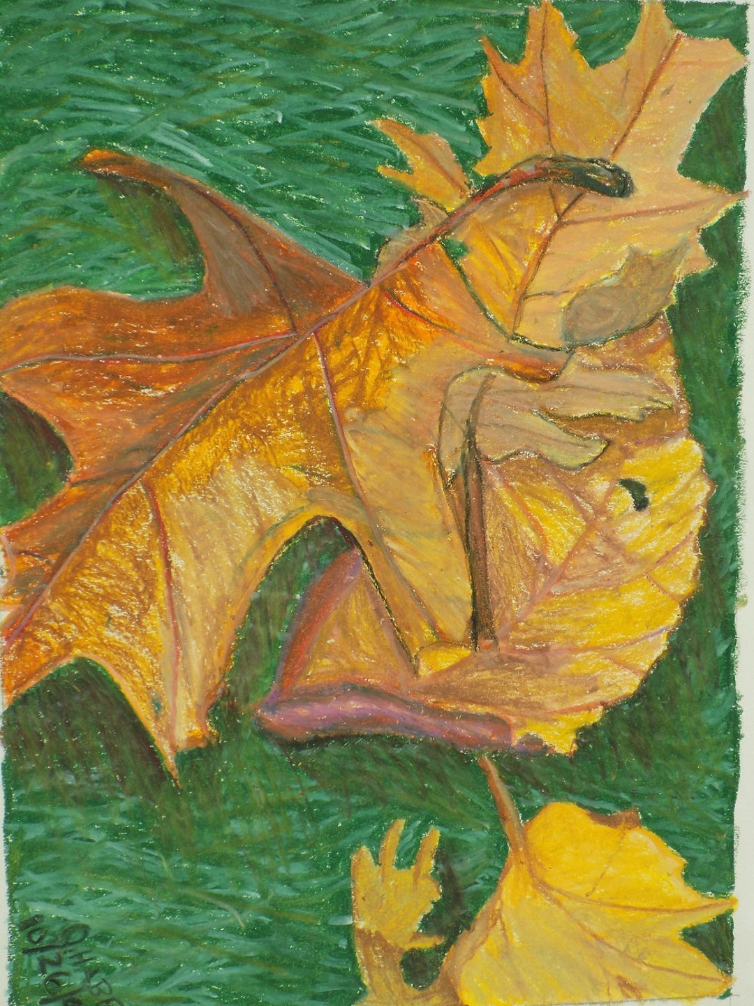 Leaves Oil Pastel Drawing Original Art OOAK Oil Pastel - Etsy Nederland
