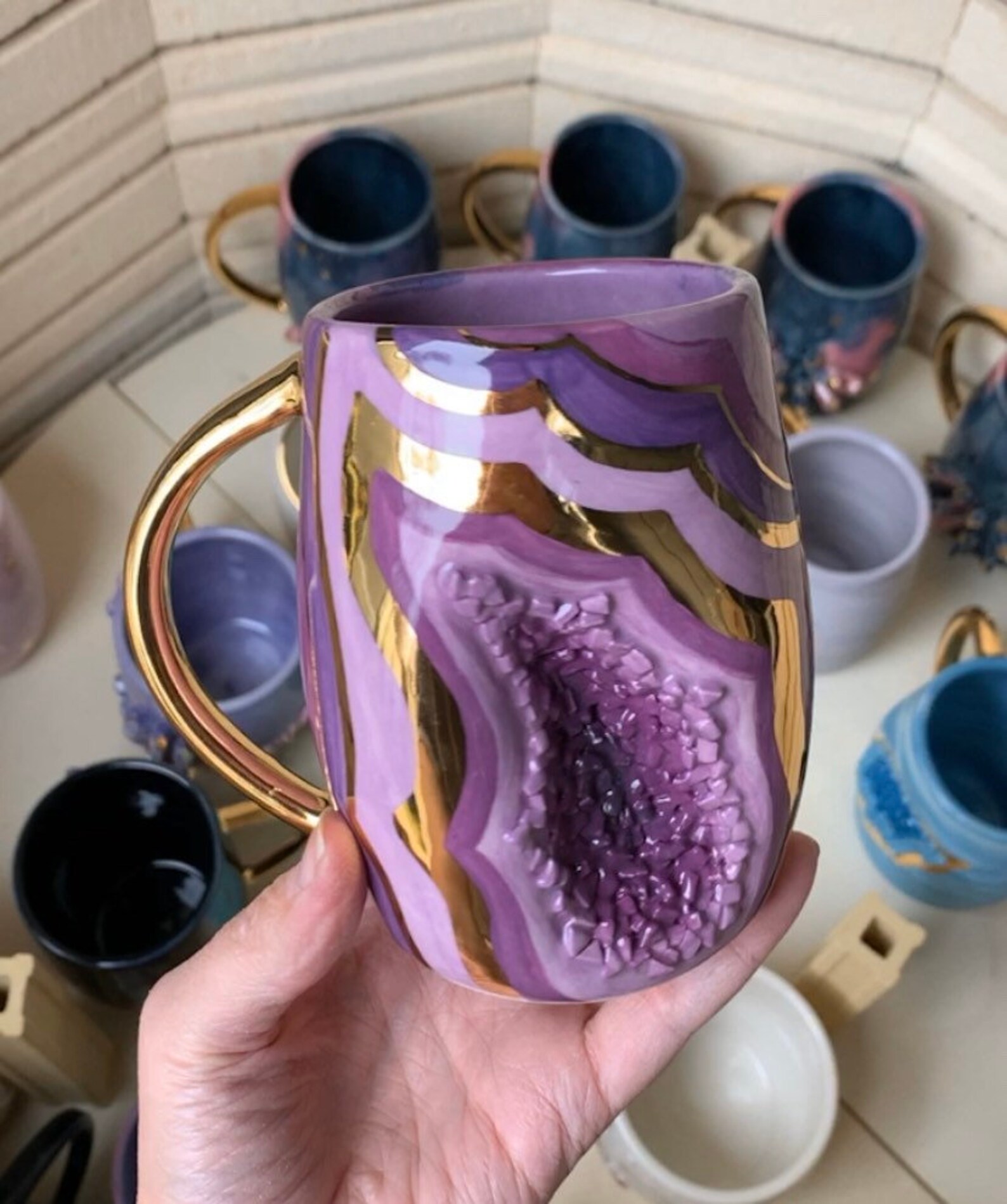 Geode Mug in Rose Quartz or Amethyst - Custom Order - Agate Crystal Mug ...