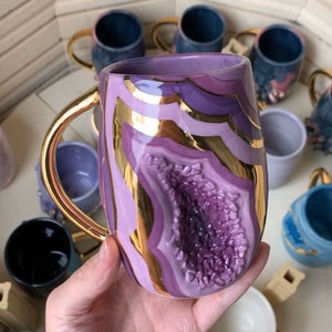 Geode Mug in Rose Quartz or Amethyst - Custom Order - Agate Crystal Mug ...