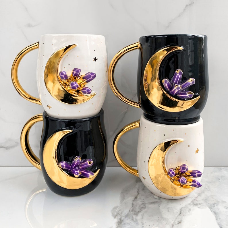 Crystal Mug Lunar Crystal Mug in Amethyst or Aquamarine Gold | Etsy