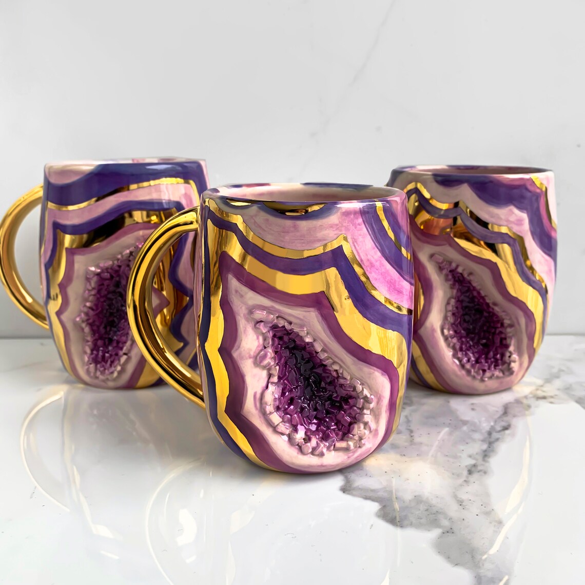 Geode Mug in Rose Quartz or Amethyst - Custom Order - Agate Crystal Mug ...