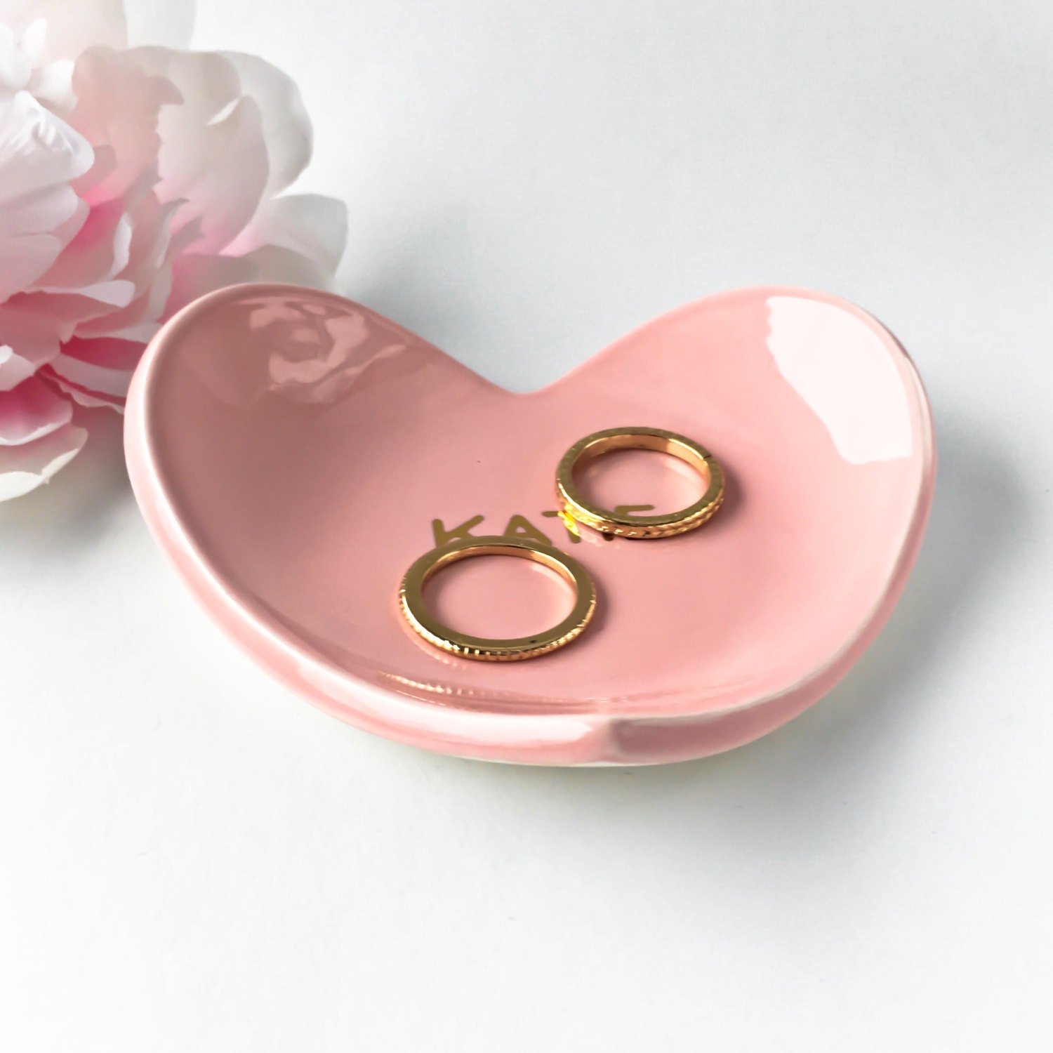Personalized Ring Dish, Name Ring Dish, Monogram Heart Dish - Pink ...