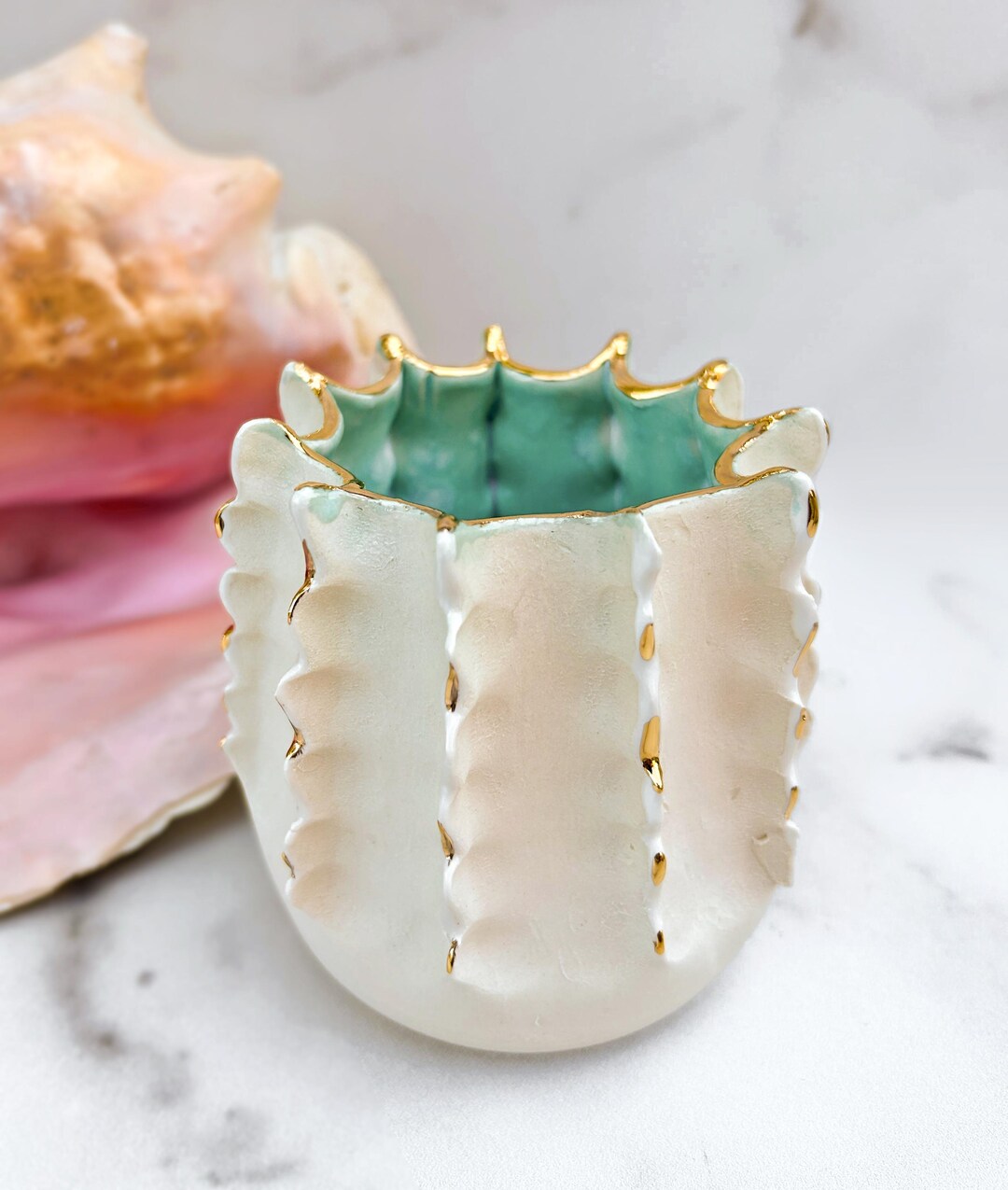 Ocean Inspired Vase With 22k Gold Rim - Handmade Beach Home Decor, Aqua ...