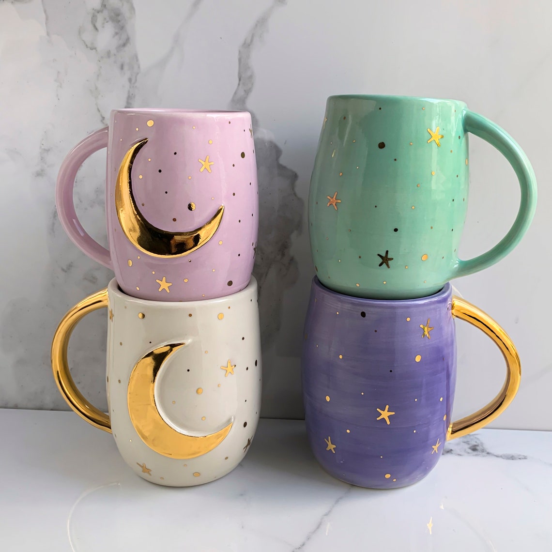 Pastel Lunar Mug With 22k Gold Moon, Moon Mug, Modern Mud, Celestial ...