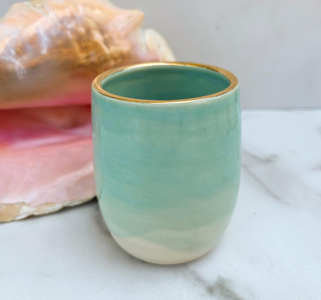 Ocean Waves Vase With 22k Gold Rim - Beach Home Decor Vase, Handmade ...