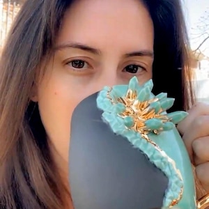 Crystal Mug in Jade, Geode Mug Aquamarine Modern Mud, Blue and Gold Mug ...