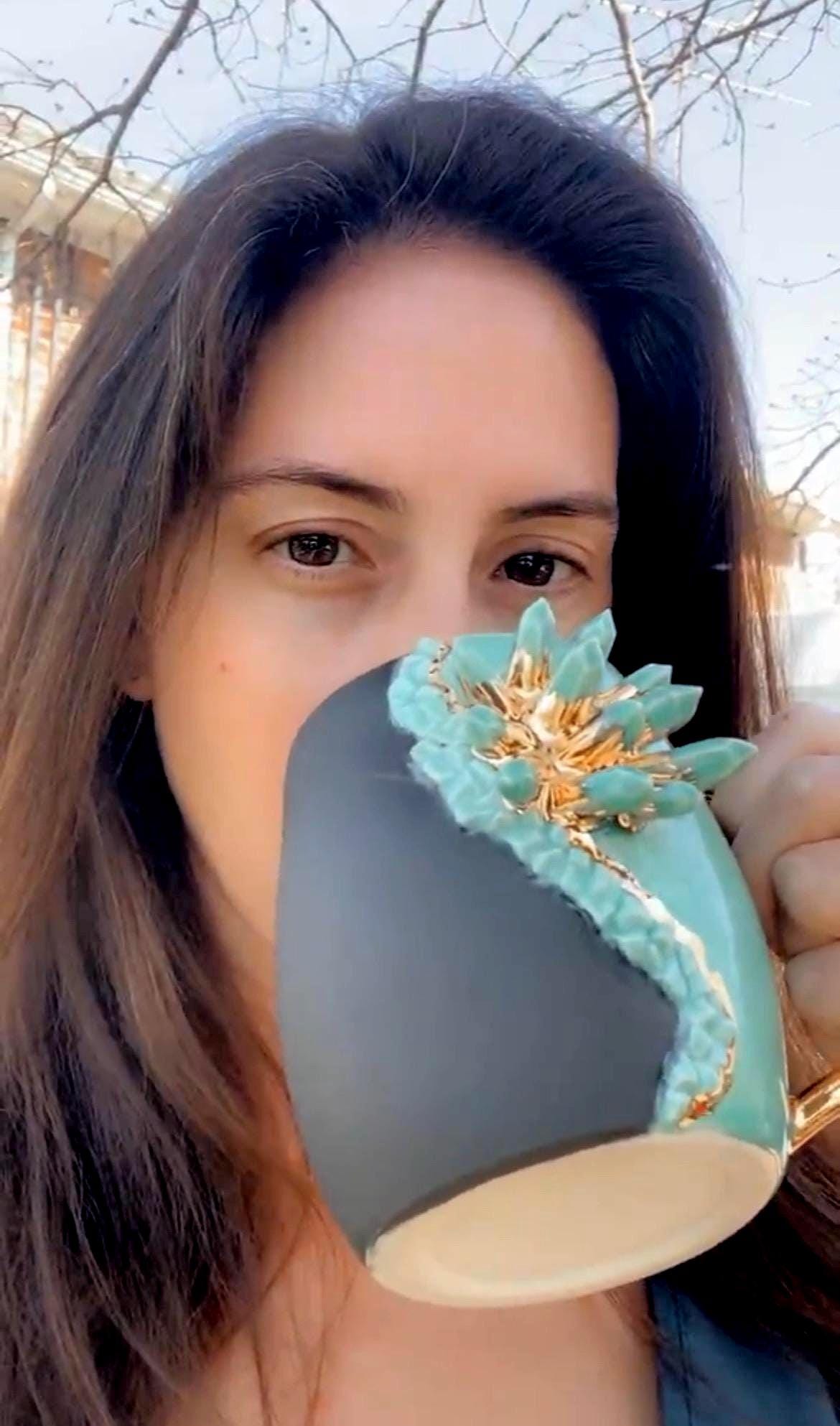 Crystal Mug in Jade, Geode Mug Aquamarine Modern Mud, Blue and Gold Mug ...