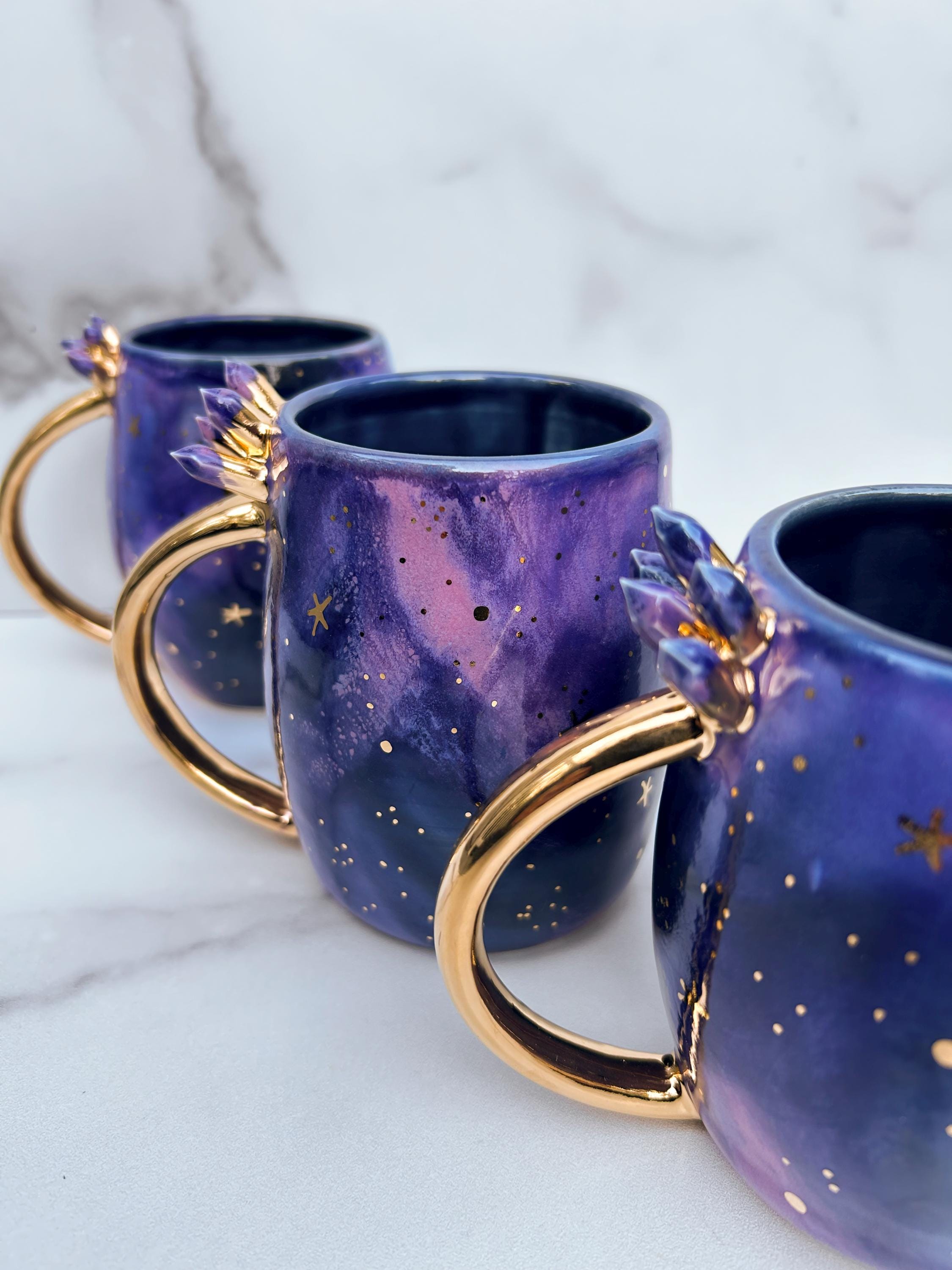Galaxy Crystal Mug With 22k Gold - Heaven and Earth - Geode Mug, Galaxy ...