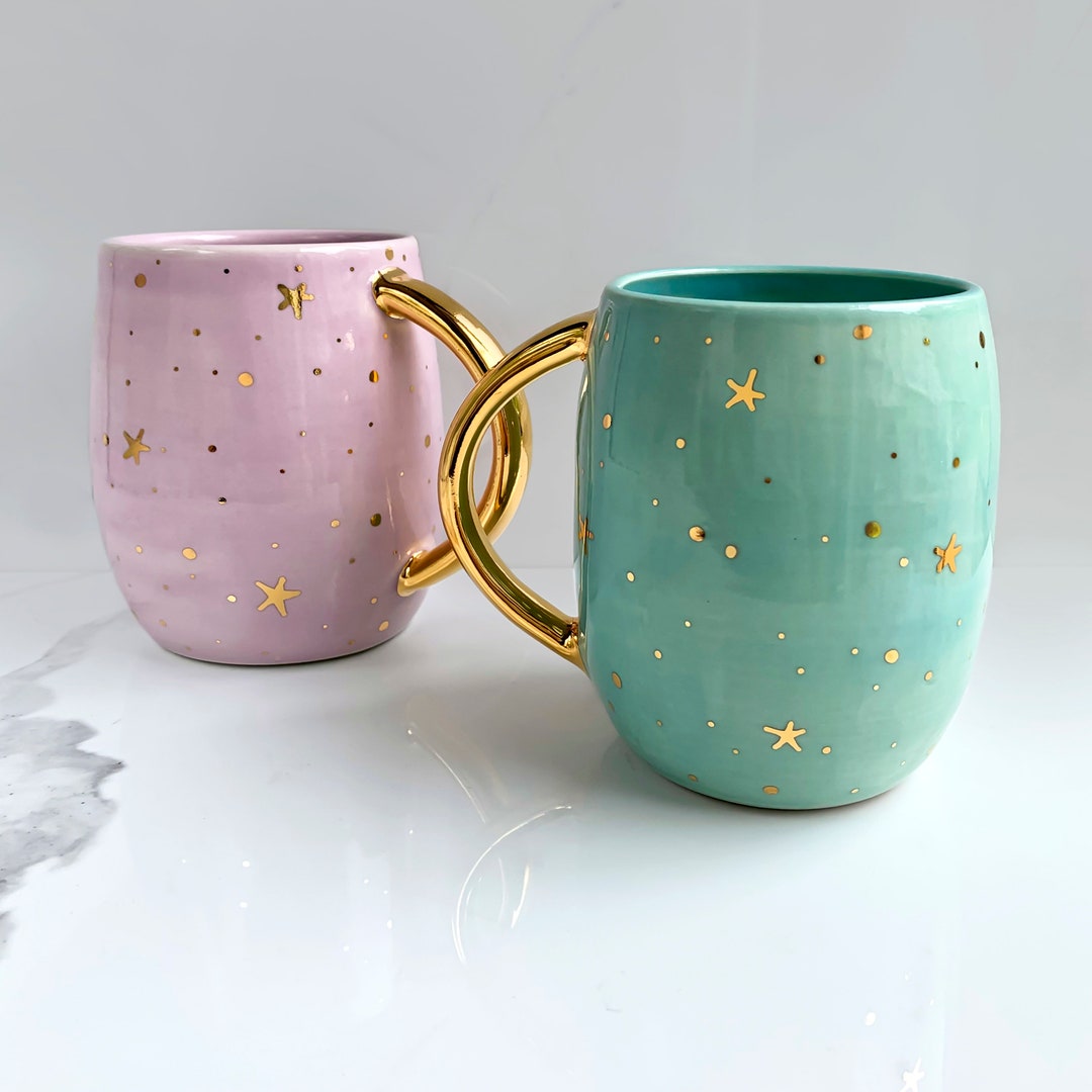 Pastel Galaxy Mug With 22k Gold Stars, Celestial Porcelain Mug, Modern ...