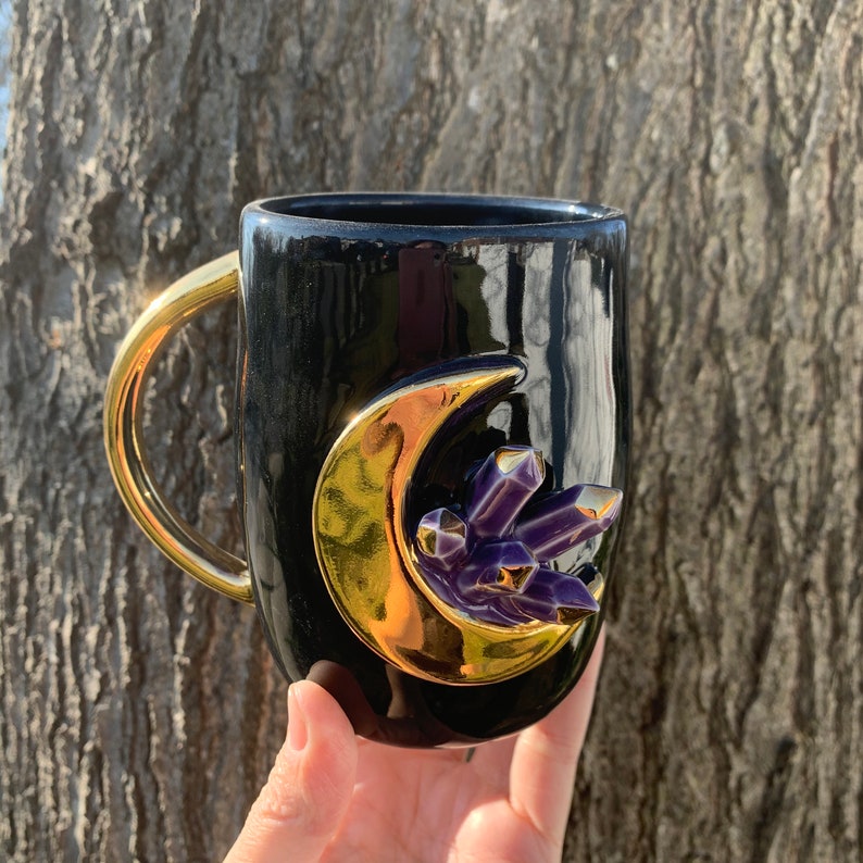 Crystal Mug Lunar Crystal Mug in Amethyst or Aquamarine Gold | Etsy