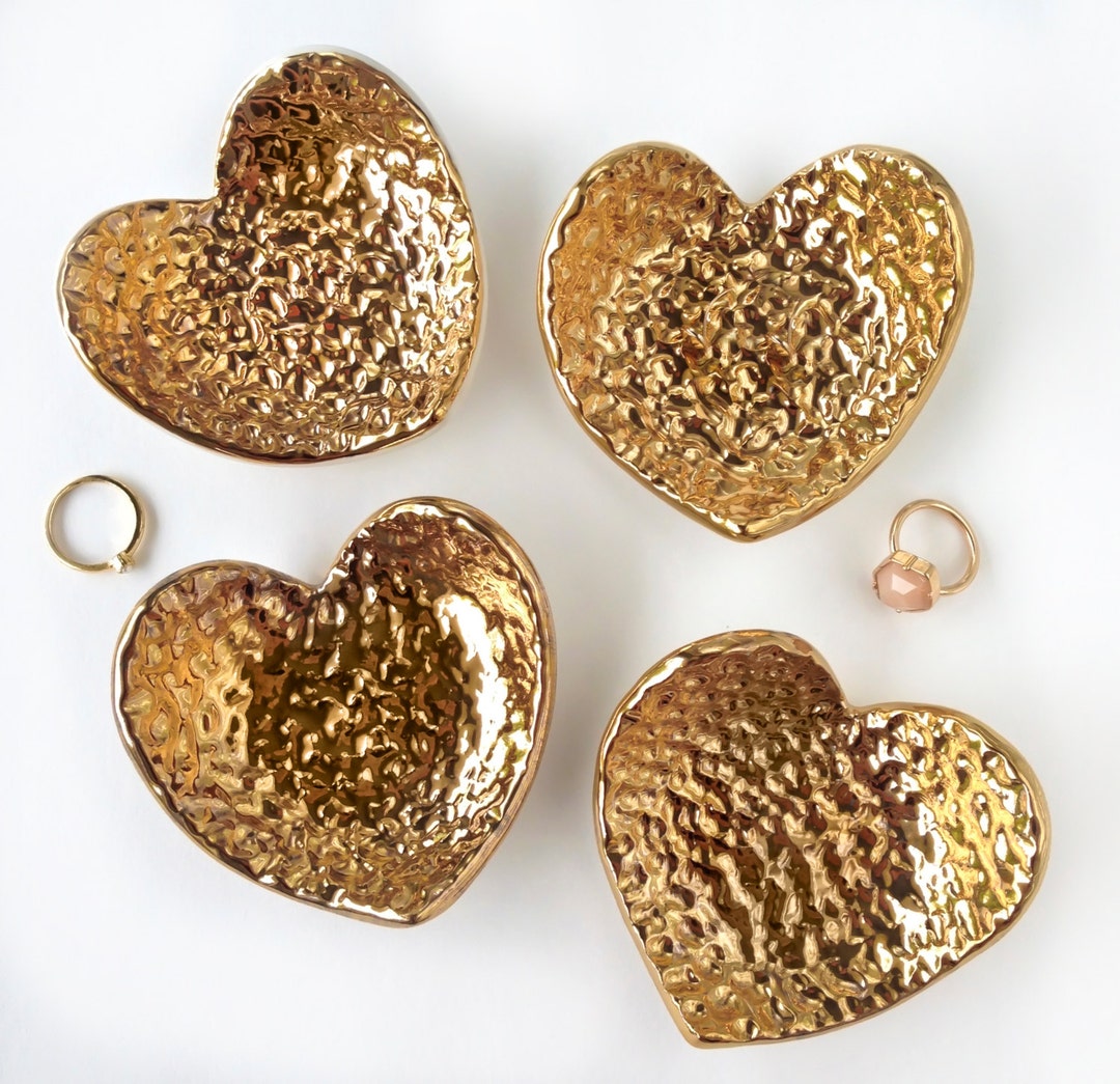 Hammered Gold Heart Ceramic Ring Dish, Jewelry Holder, Wedding Gift ...