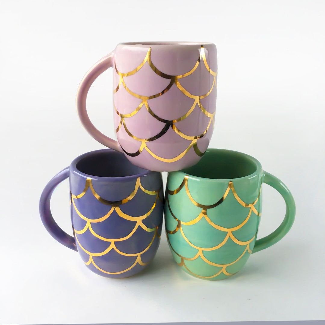 Golden Mermaid Scale Mug With 22k Gold by Modern Mud - Etsy
