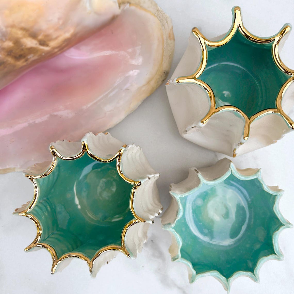 Ocean Inspired Vase With 22k Gold Rim - Handmade Beach Home Decor, Aqua ...