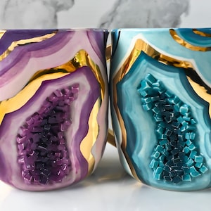 Geode Mug, Agate Crystal Mug in Porcelain With 22k Gold, Geode Mug ...