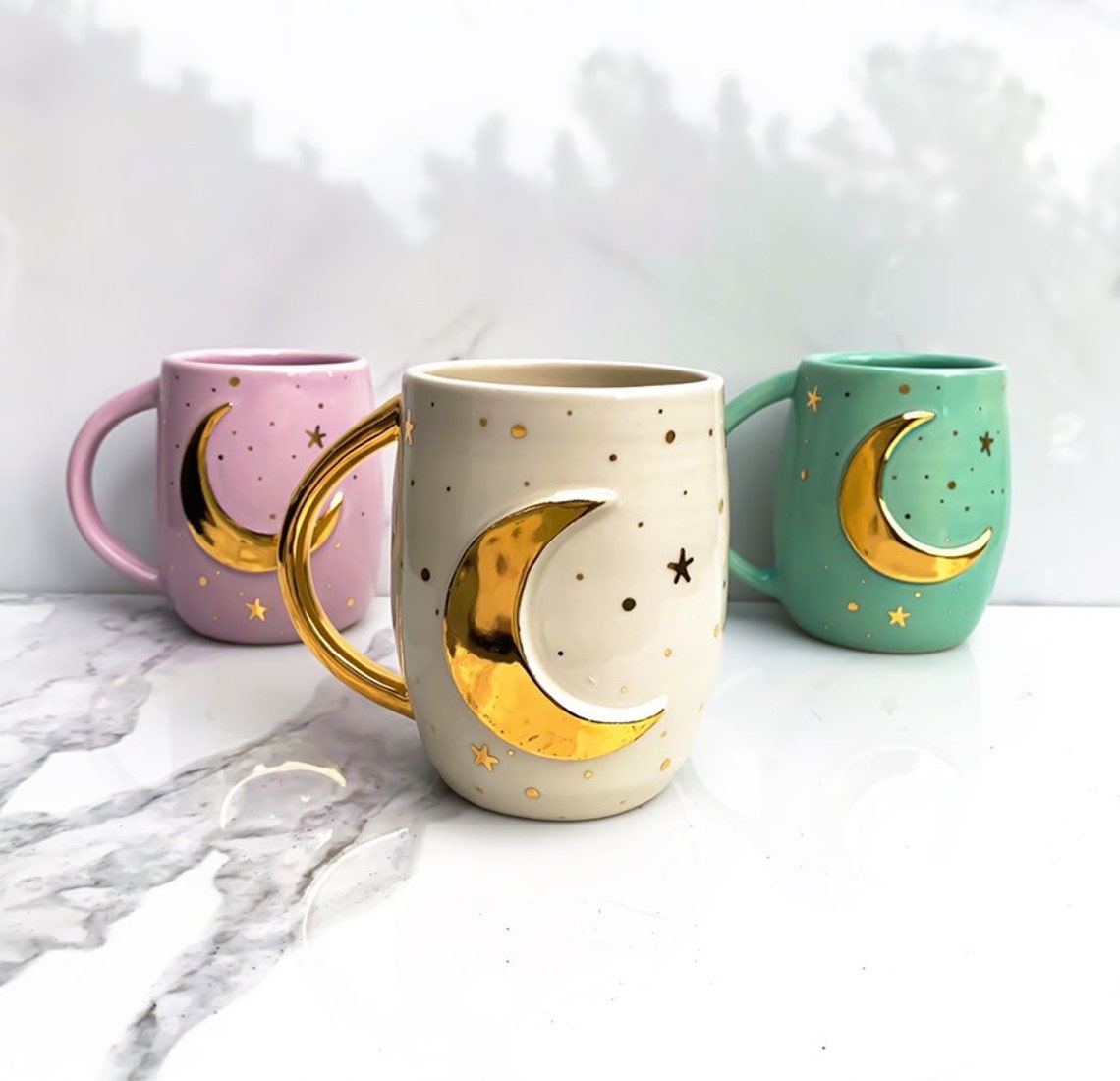 Pastel Lunar Mug With 22k Gold Moon, Moon Mug, Modern Mud, Celestial ...