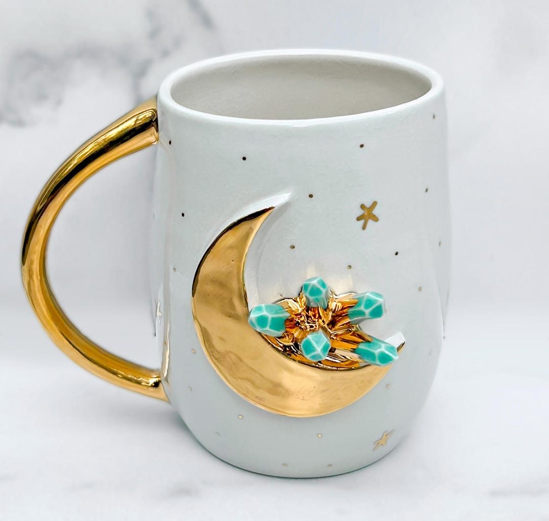 Lunar Crystal Mug, Aquamarine Gold Moon Mug, Sailor Mug, Ceramic ...