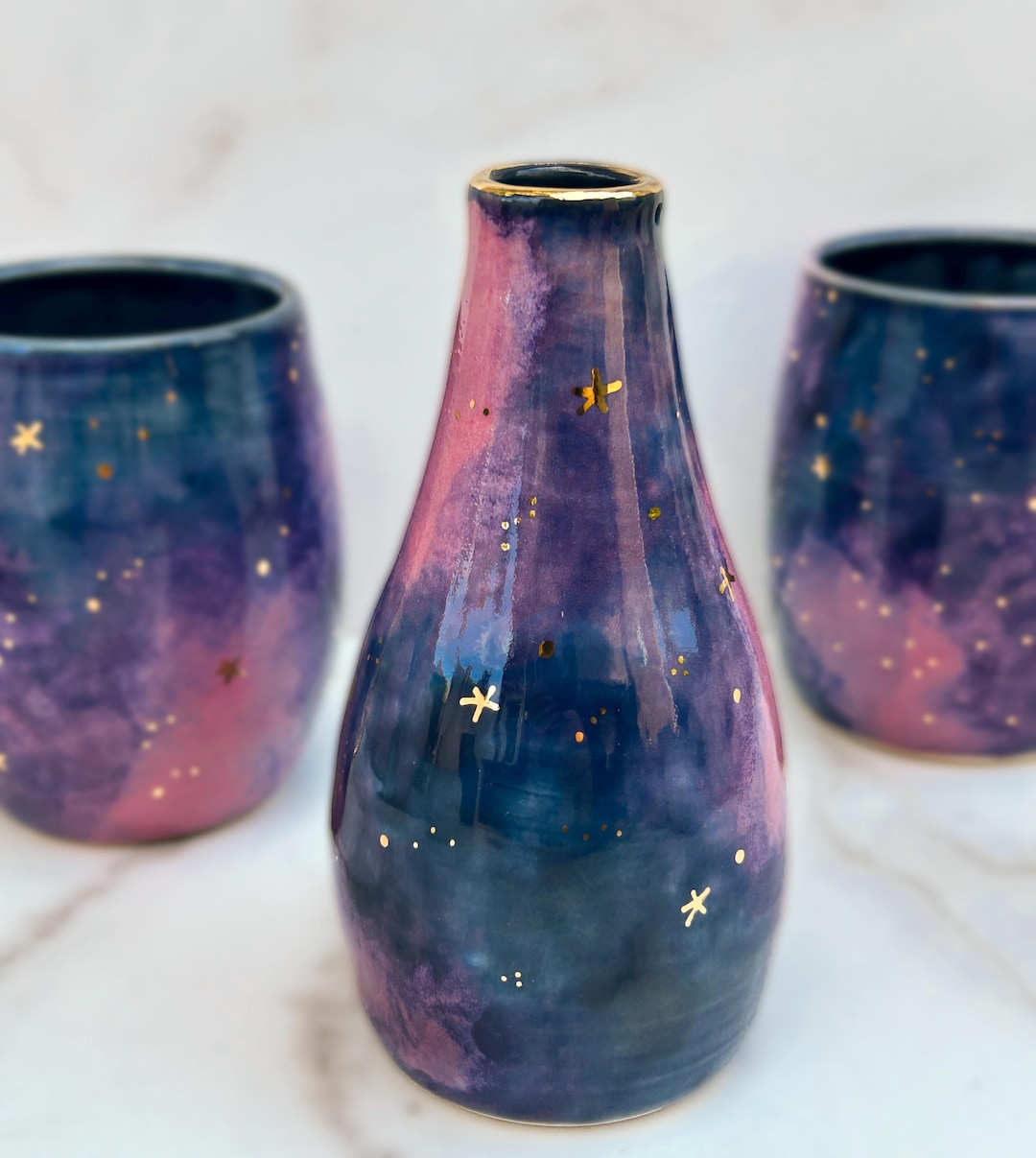 Galaxy Vase With 22k Gold, Galaxy Pottery, Porcelain Vase, Galaxy ...
