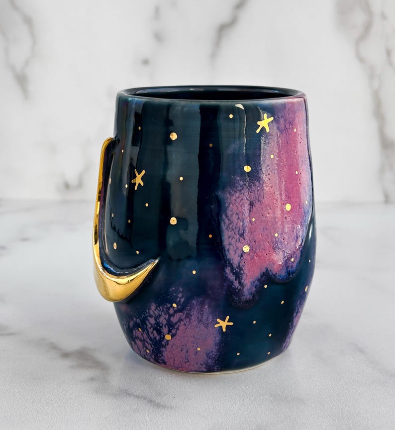 Lunar Galaxy Moon Mug With 22k Gold, Moon Mug, Modern Mud, Naomi Singer ...