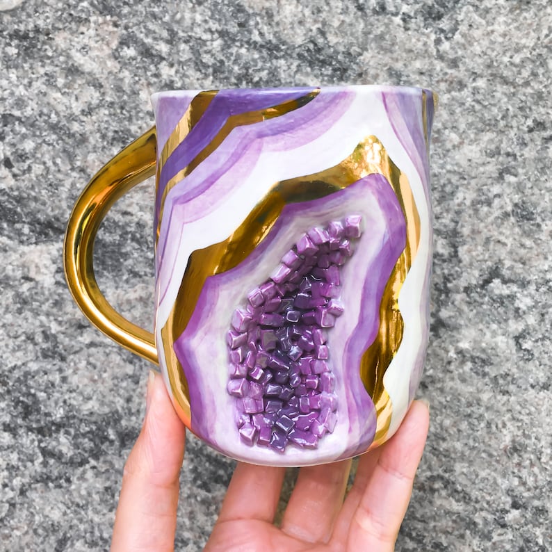 Geode Mug, Agate Crystal Mug in Porcelain With 22k Gold, Geode Mug ...