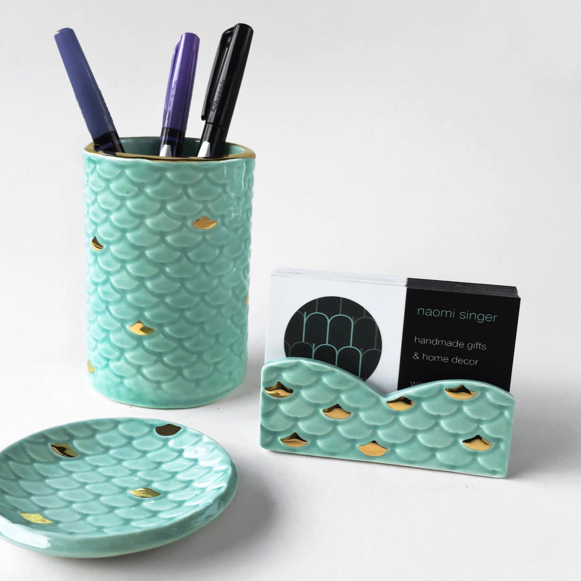 Mermaid Business Card Holder, Pencil Holder, Desk Set - Mermaid Gift ...