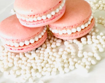 12 Gold French Macarons With Pearls,gold Splash,baby Shower,wedding ...