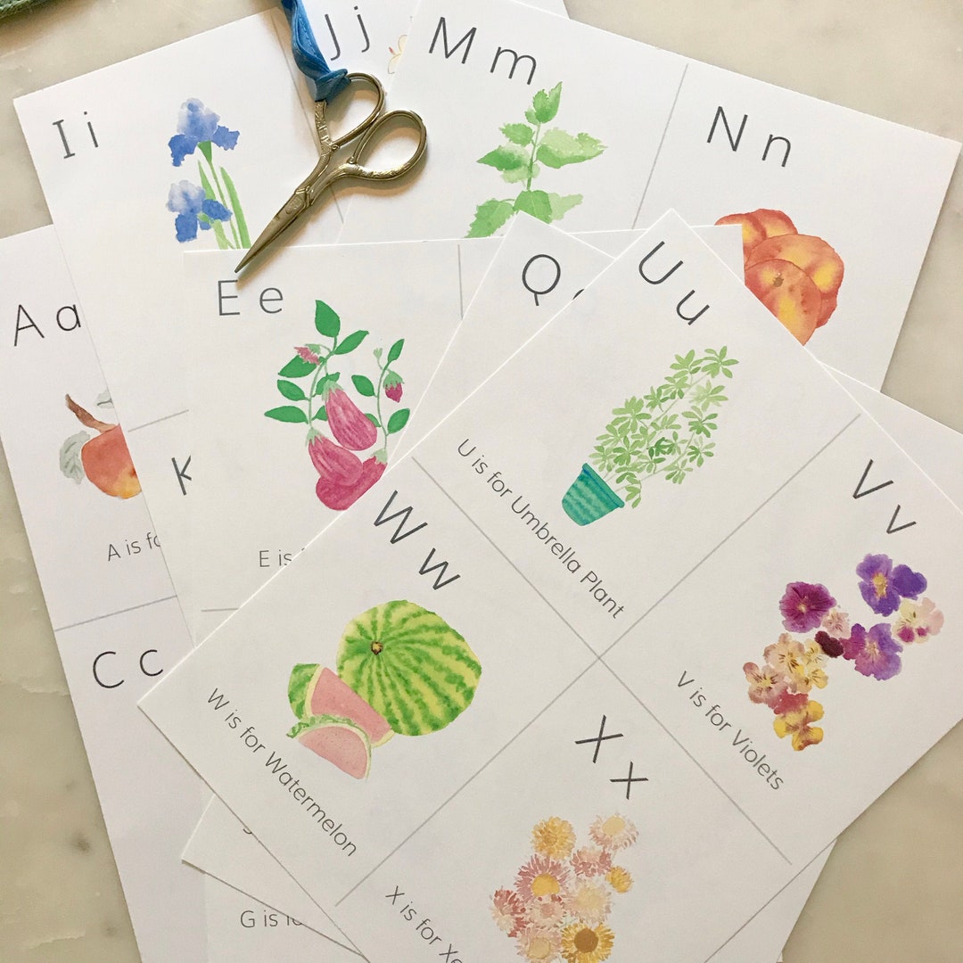 Alphabet Flashcards Botanical / ABC Flashcards Printable Download - Etsy