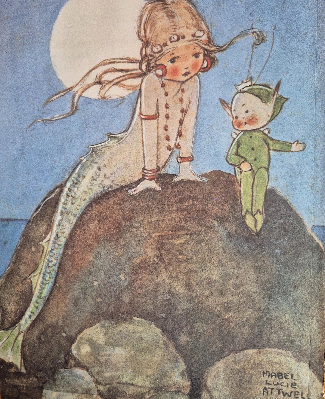 Mabel Lucie Attwell 'mermaid and King of the Elves' UNMOUNTED Original ...