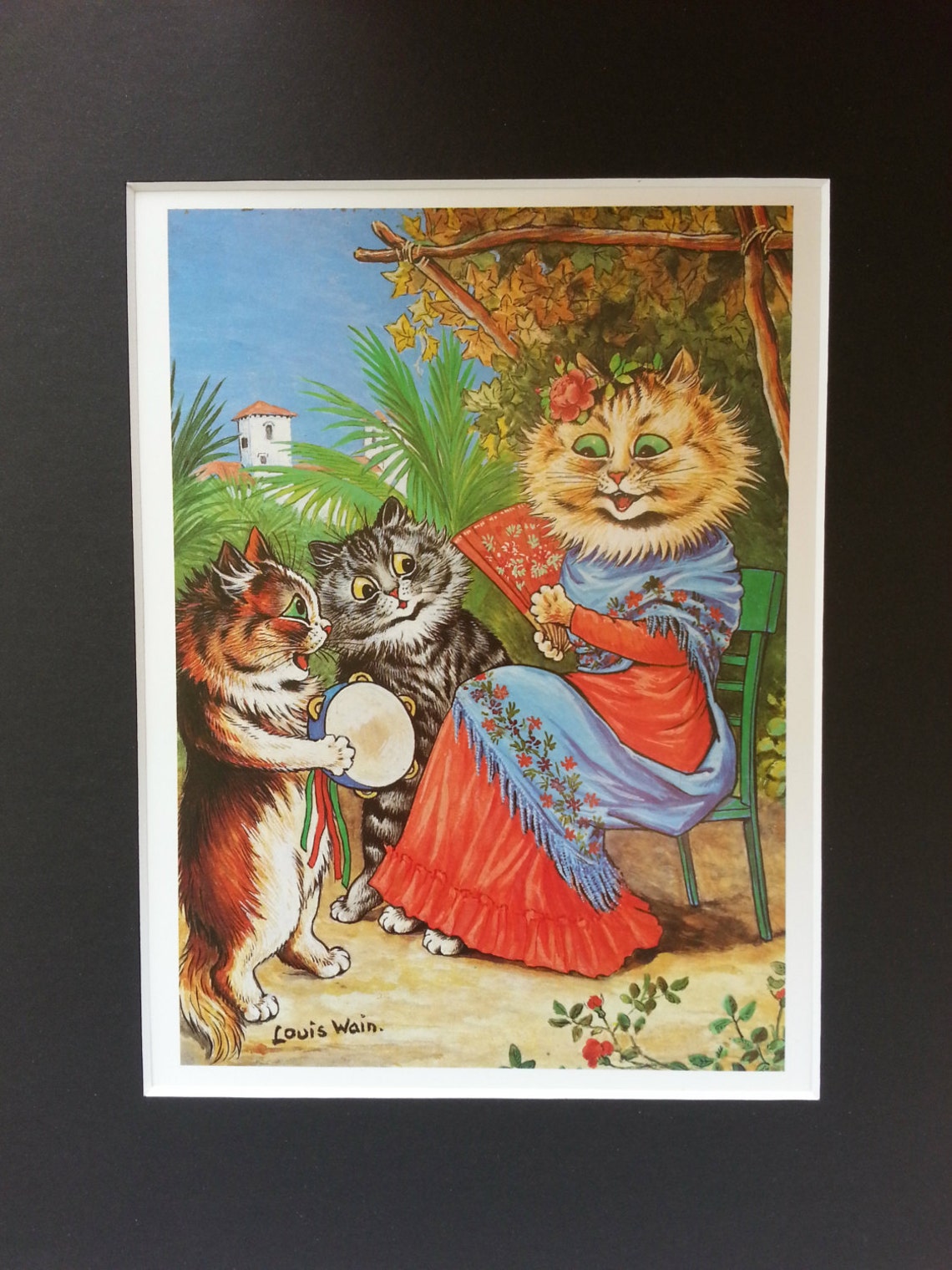Louis Wain Cat Print Mounted Art 1983 Vintage Original Print Mounted ...