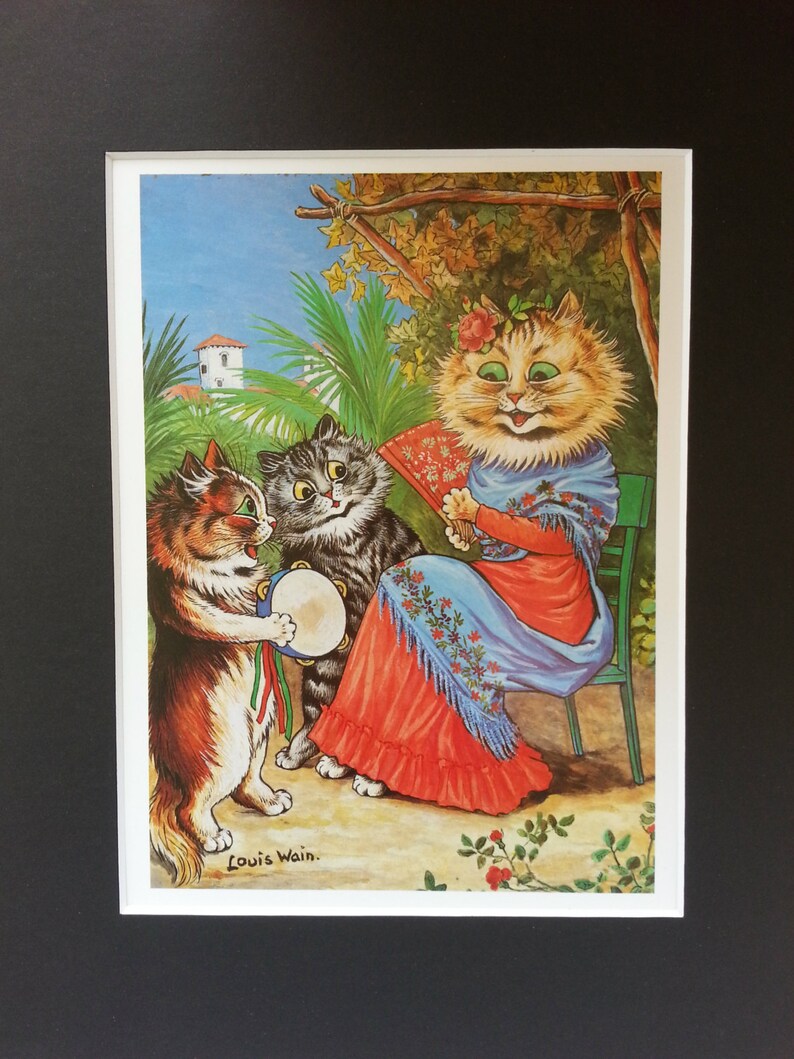 Louis Wain Cat Print Mounted Art 1983 Vintage Original Print Mounted ...