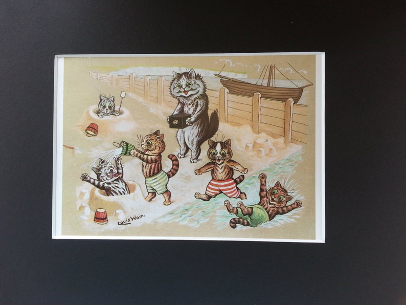 Louis Wain Cat Print Wall Art 1983 Vintage Original Print Mounted Ready ...