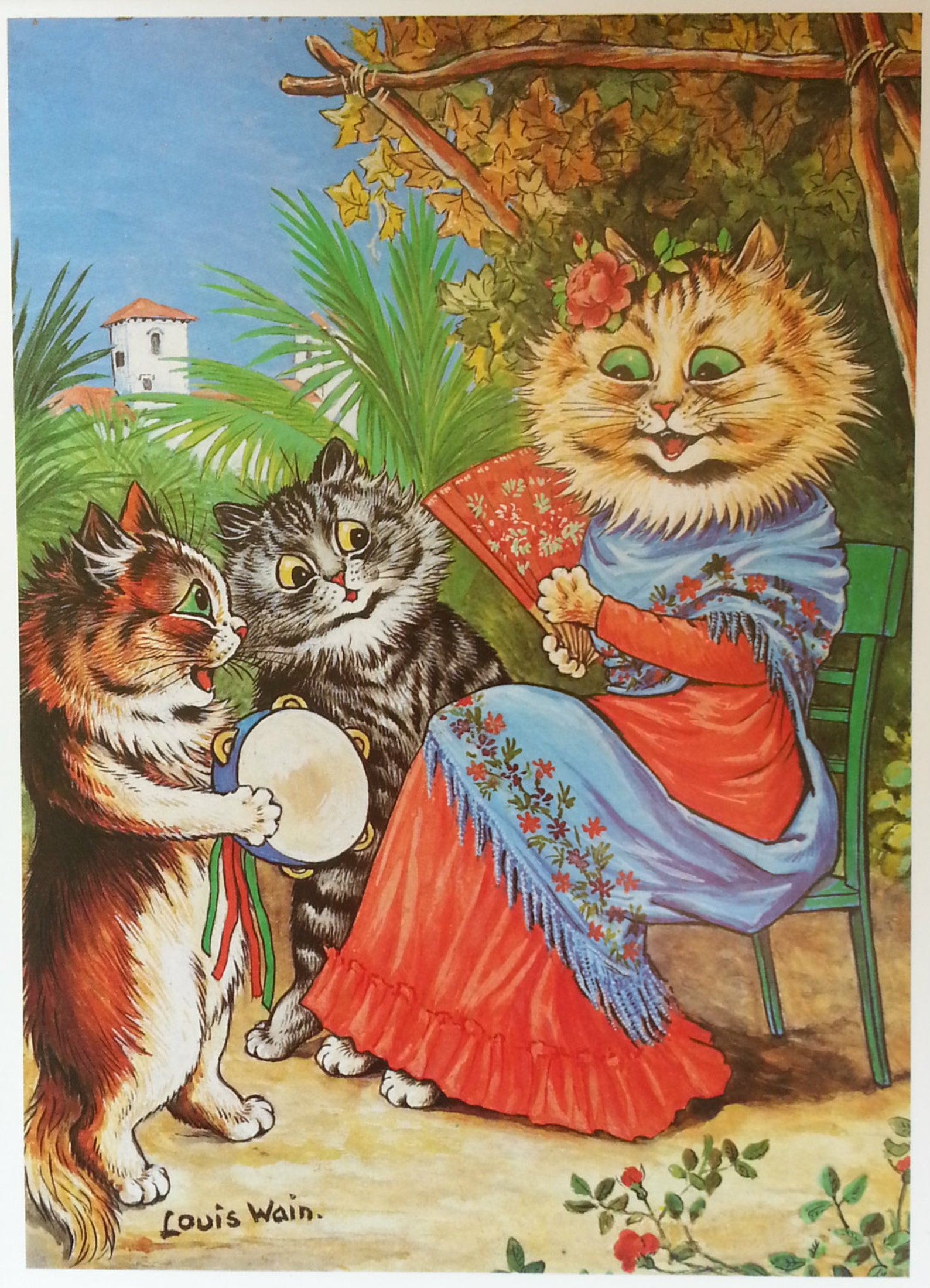 Louis Wain Cat Print Mounted Art 1983 Vintage Original Print Mounted ...