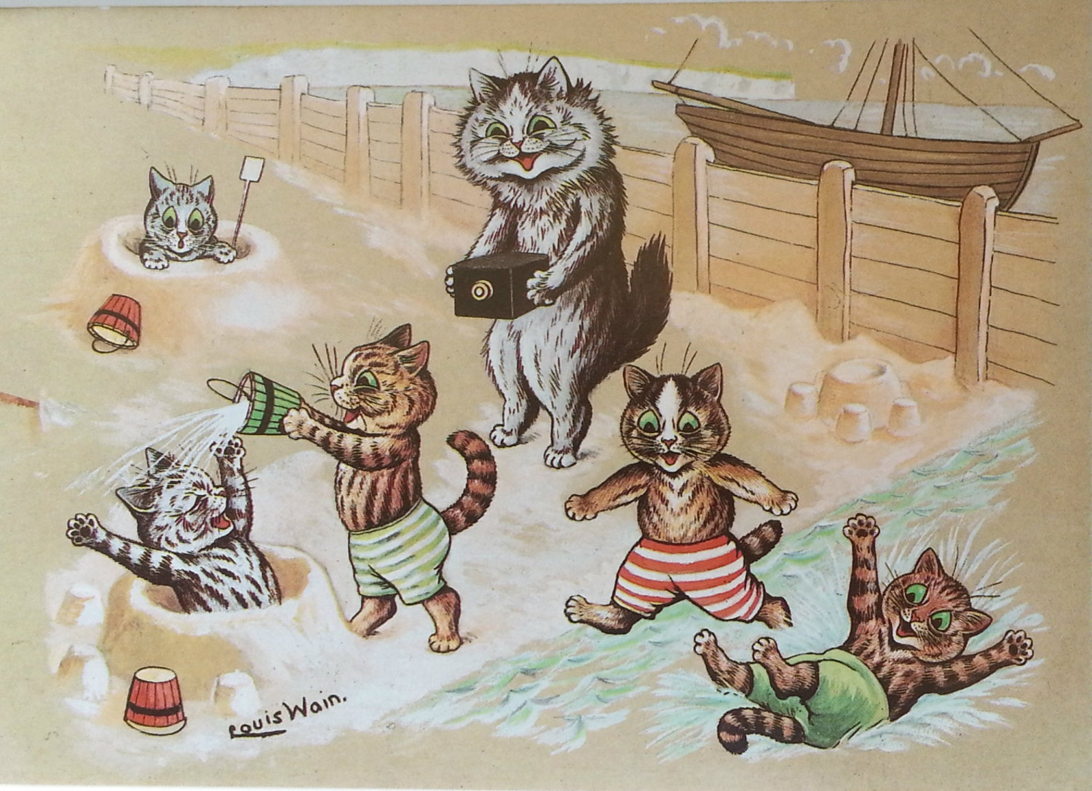 Louis Wain Cat Print Wall Art 1983 Vintage Original Print Mounted Ready ...