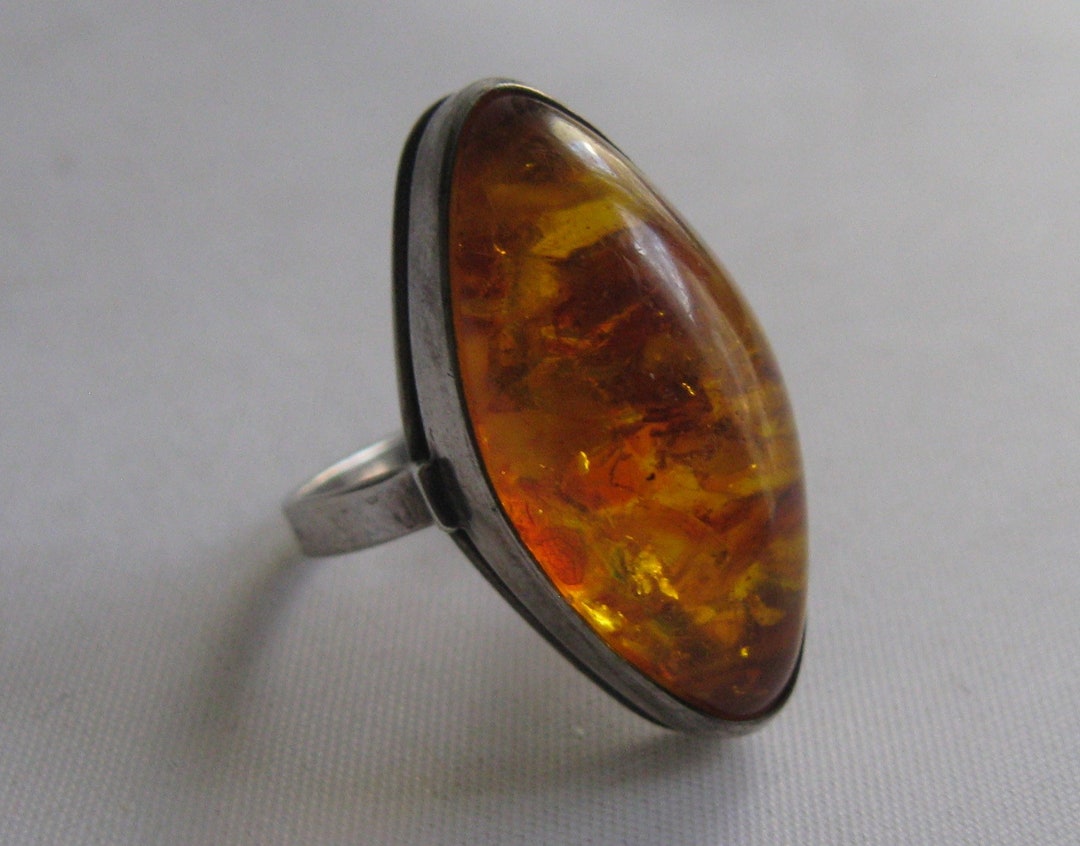 Amber Ring Made of Silver (835 Ag) With a Fish Hallmark. Ring Size ...