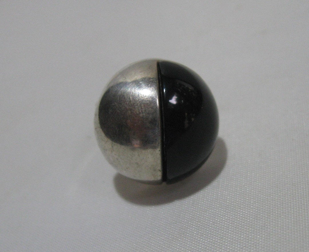 1970s: Unusual, Spherical Ring Made of Silver (835 Ag) With a Black ...